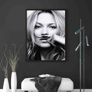 Kate Moss Poster Print, Black and White Moustache Finger Fashion ...