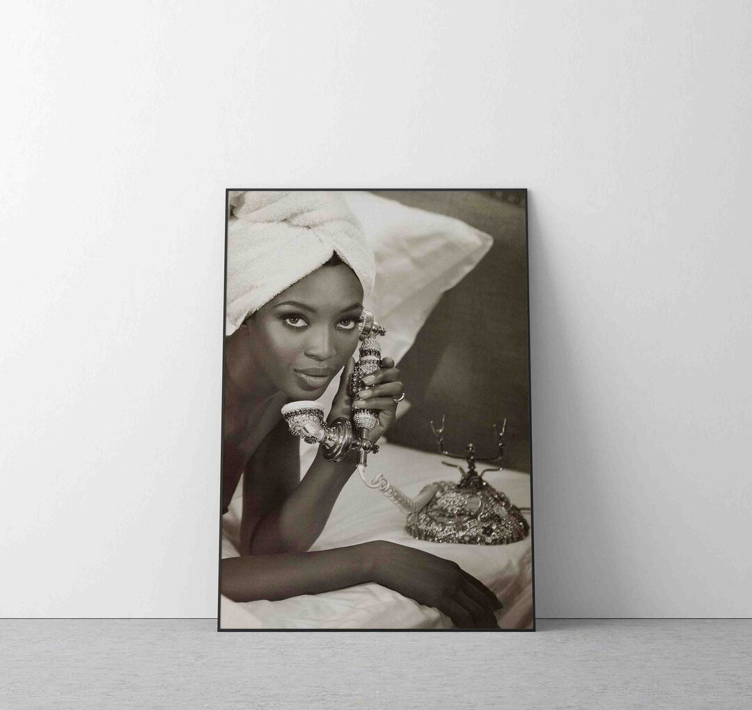 Naomi Campbell on Telephone Poster Print, Black and White Wall Art ...