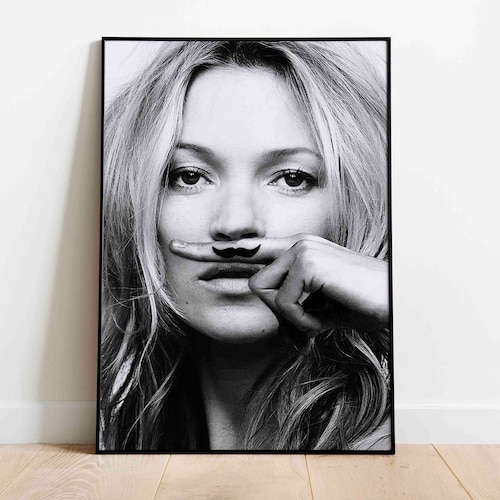 Kate Moss Poster Print Black and White Moustache Finger - Etsy