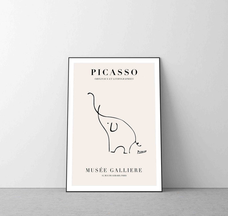 Pablo Picasso Elephant, Vintage Minimalist Line Drawing Exhibition ...