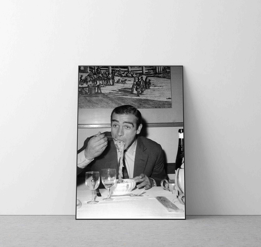 Sean Connery Eating Spaghetti Poster Print, Iconic Photo Drinking Vodka ...