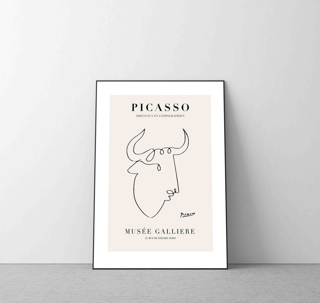 Pablo Picasso Bulls Head Print, Vintage Minimalist Line Drawing ...