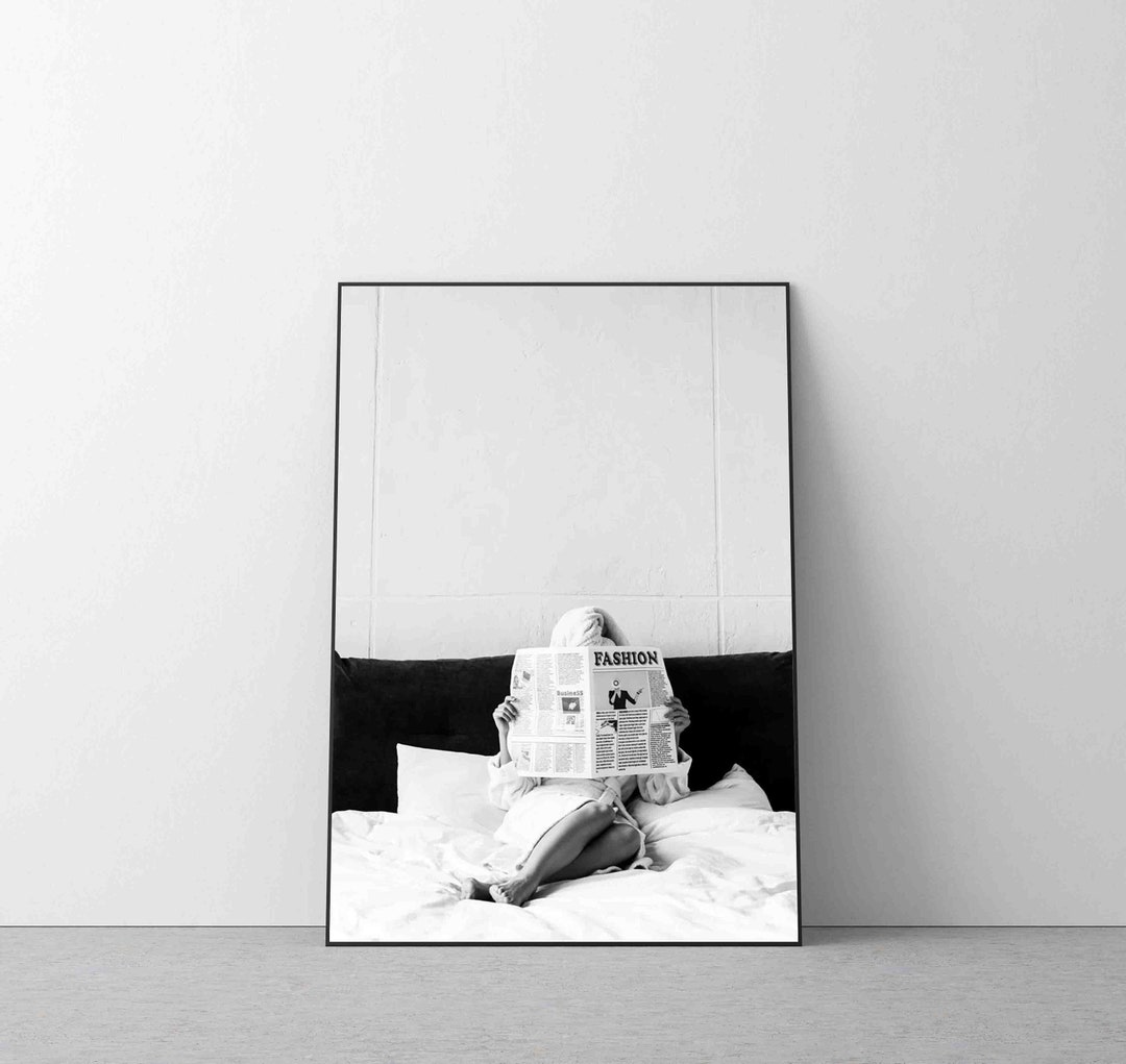 Bedtime New Reading Poster Print, Black and White Vintage Modern Art ...