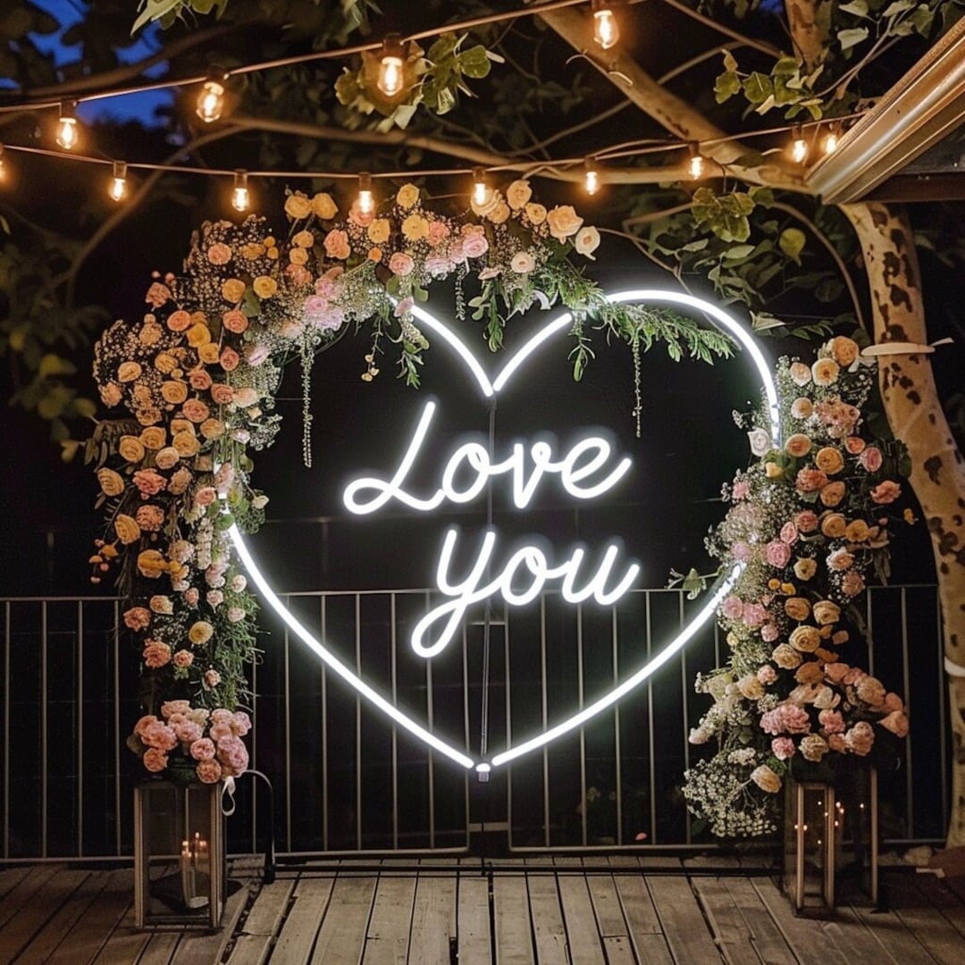 Custom Love You With Heart Neon Wedding Sign, Personlized Wedding Name ...