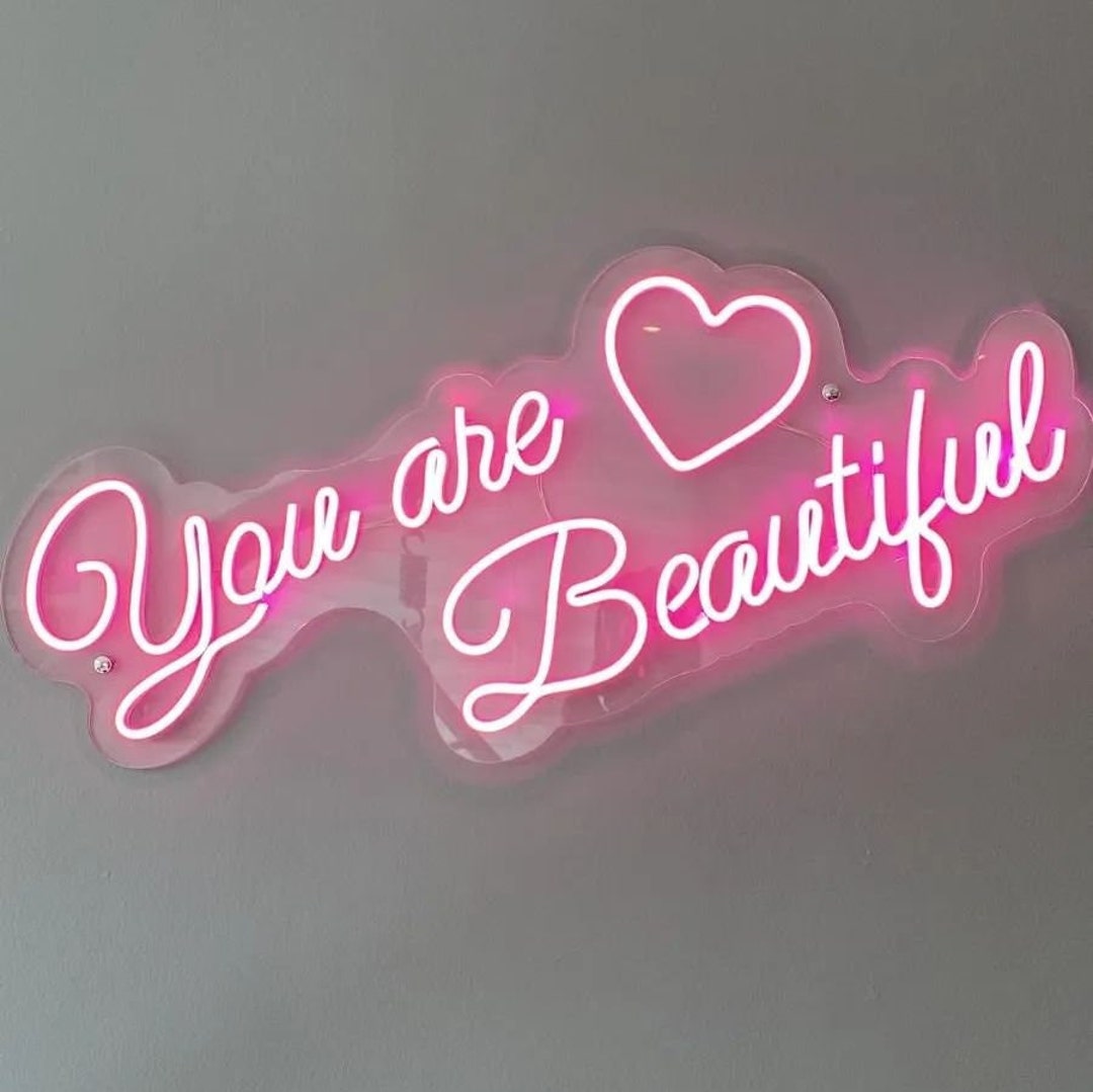 You Are Beautiful Custom Neon Sign With Heart, Personalized Neon Lights ...