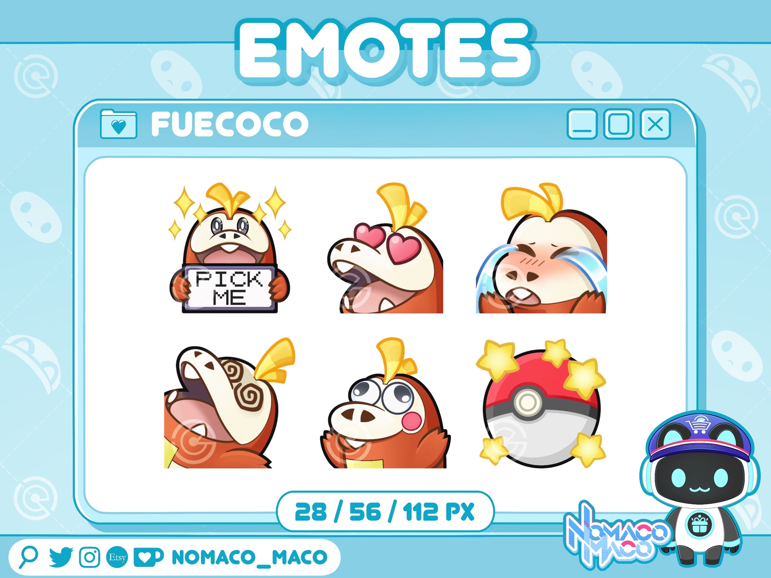Pokemon Scarlet and Violet FUECOCO SET of 6 EMOTES, Pick Me, Heart, Cry ...