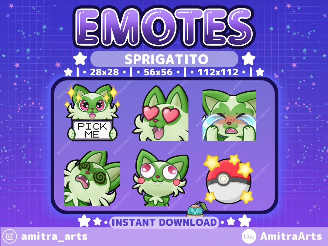 Pokemon Scarlet and Violet SPRIGATITO SET of 6 EMOTES Pick - Etsy