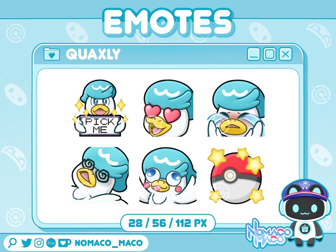 Pokemon Scarlet and Violet QUAXLY SET of 6 EMOTES, Pick Me, Heart, Cry ...
