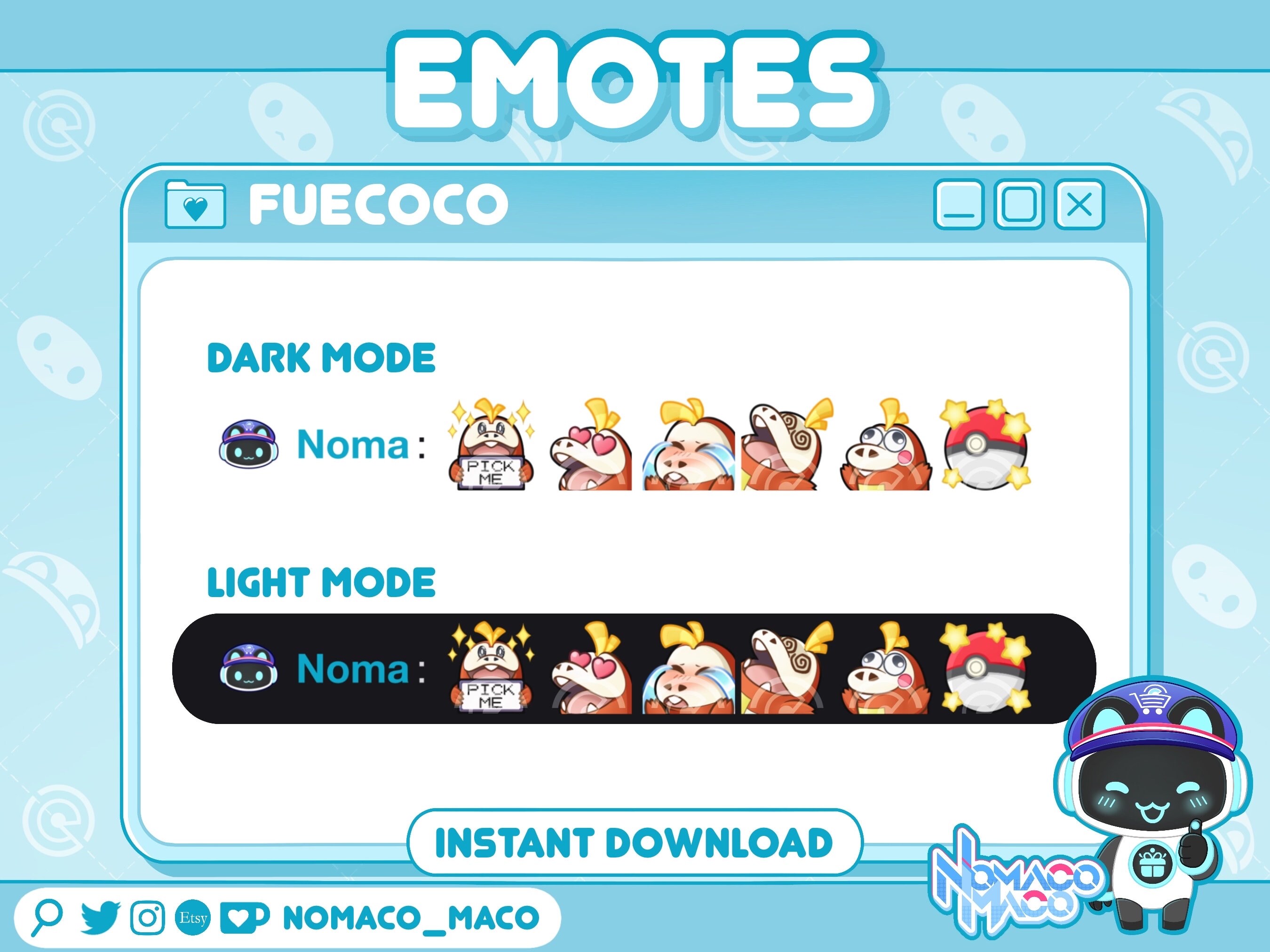 Pokemon Scarlet and Violet FUECOCO SET of 6 EMOTES, Pick Me, Heart, Cry ...