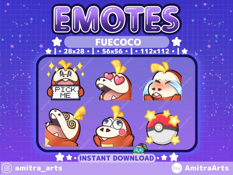 Pokemon Scarlet and Violet FUECOCO SET of 6 EMOTES Pick Me - Etsy