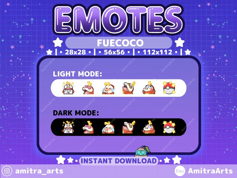 Pokemon Scarlet and Violet FUECOCO SET of 6 EMOTES Pick Me - Etsy