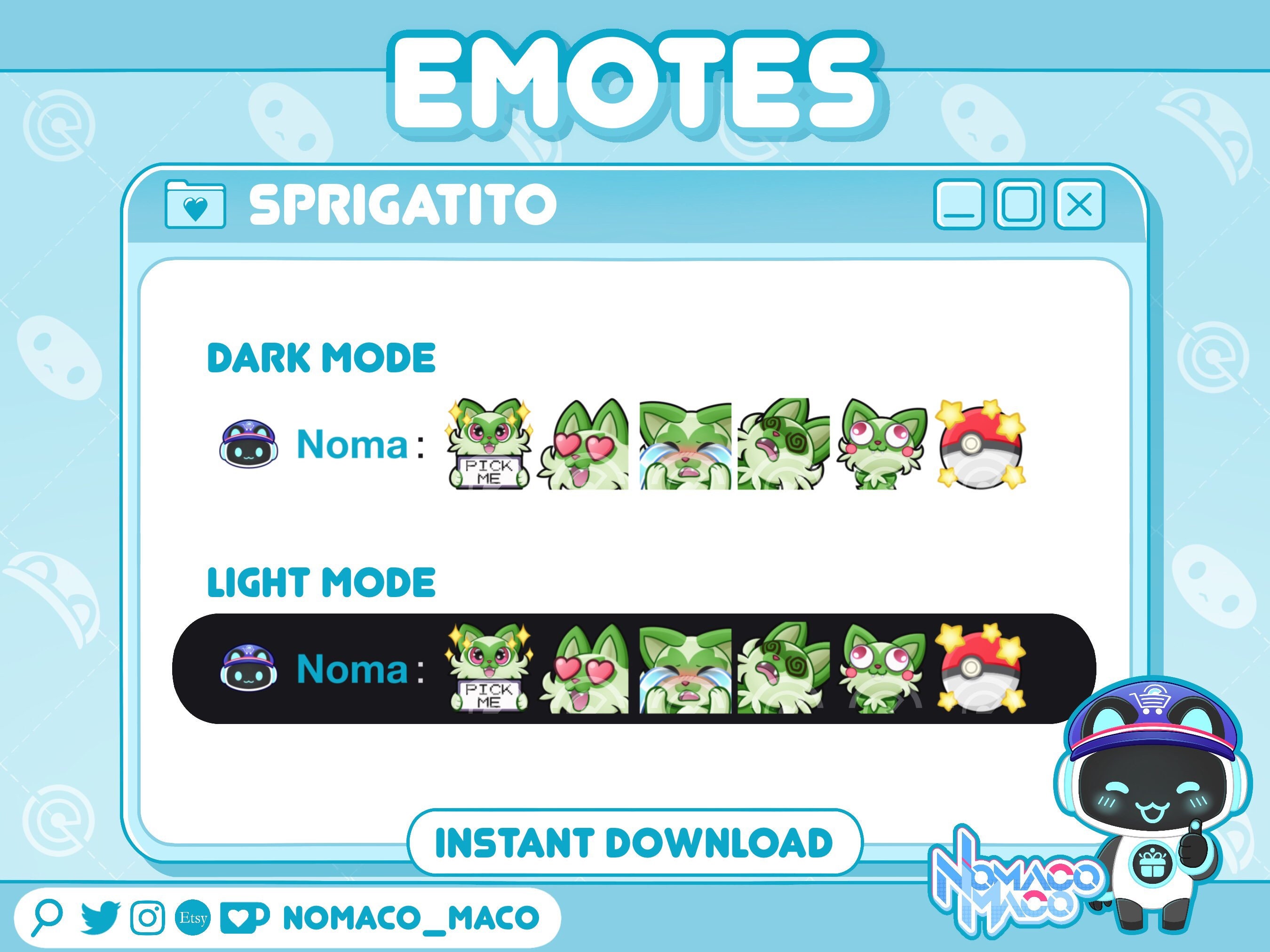Pokemon Scarlet and Violet SPRIGATITO SET of 6 EMOTES, Pick Me, Heart ...