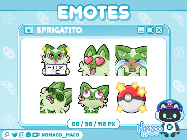 Pokemon Scarlet and Violet SPRIGATITO SET of 6 EMOTES, Pick Me, Heart ...
