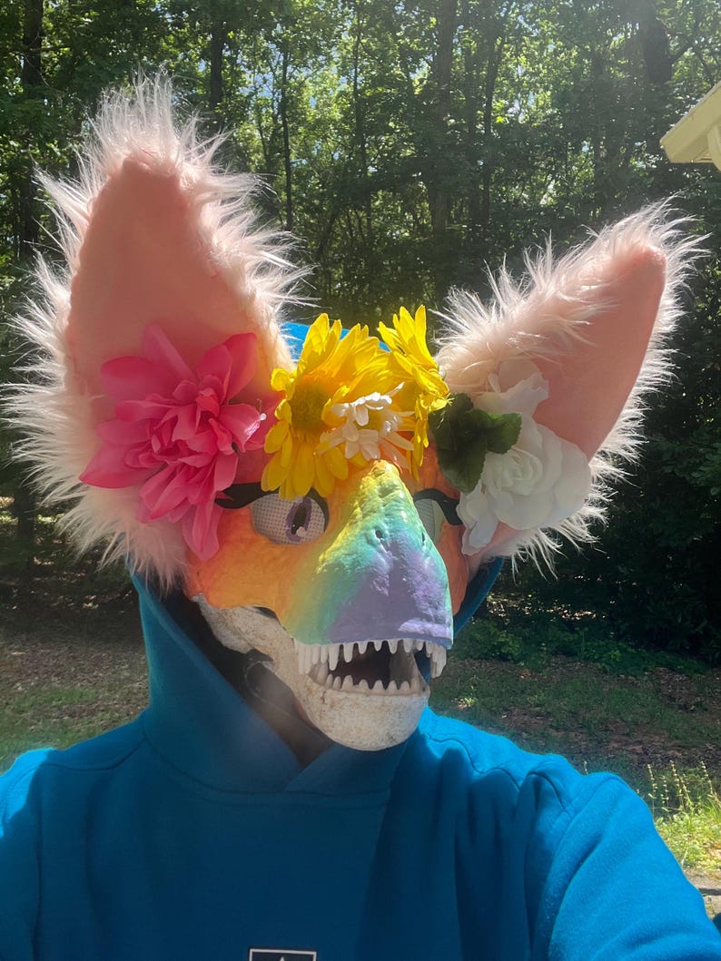 Rainbow Dino Mask Fursuit With Ears - Etsy