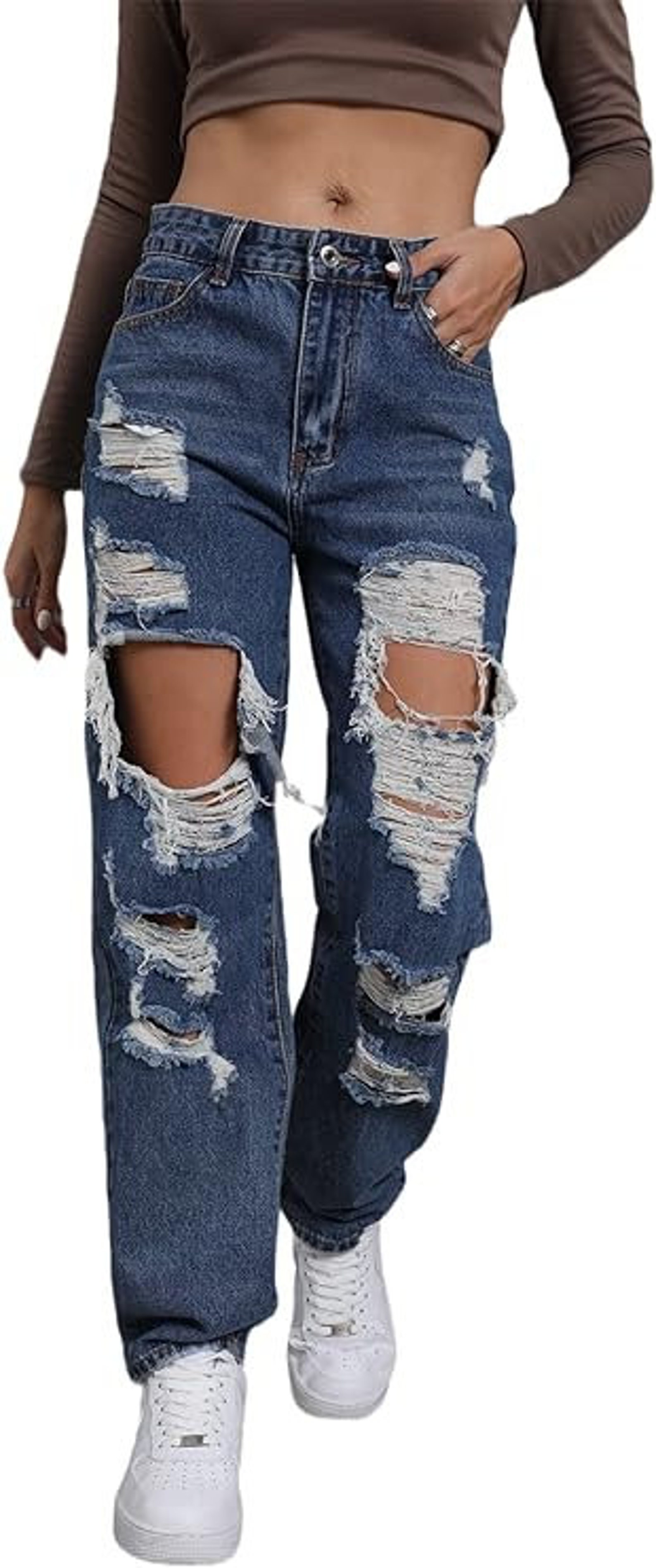 Ripped Jeans, Womens, Distressed, High Waisted, Jeans for Women, Trendy ...