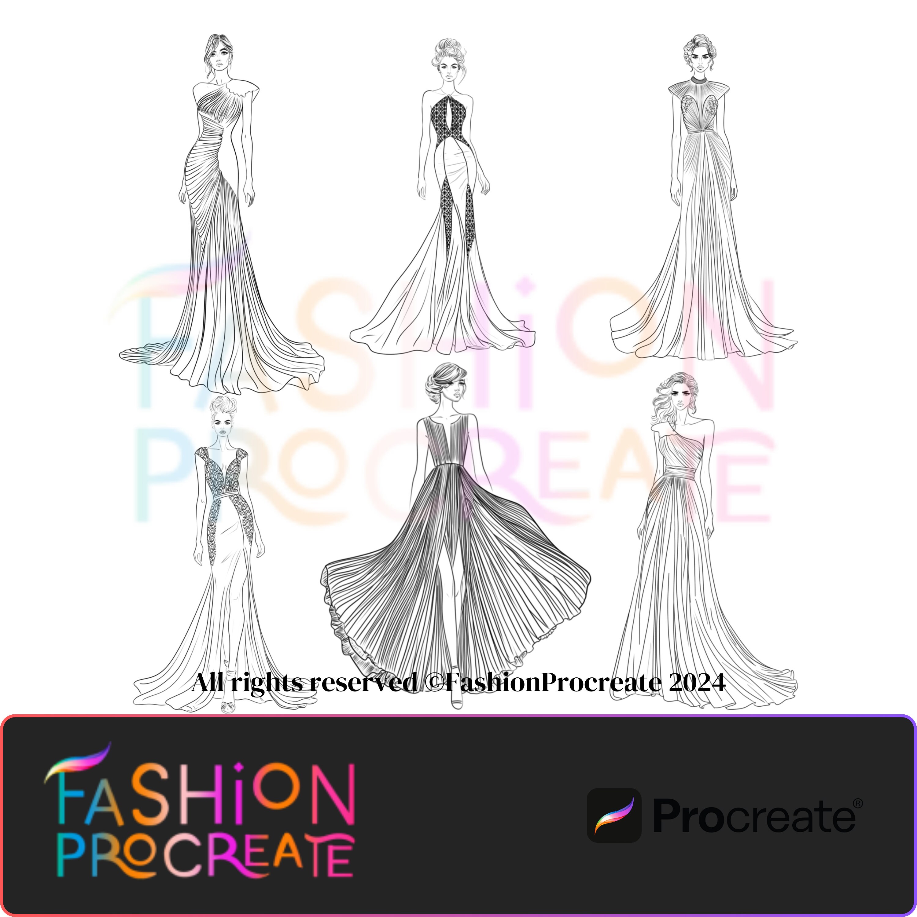 20 Dress Stamps for Procreate | Procreate Fashion Dresses | Procreate ...