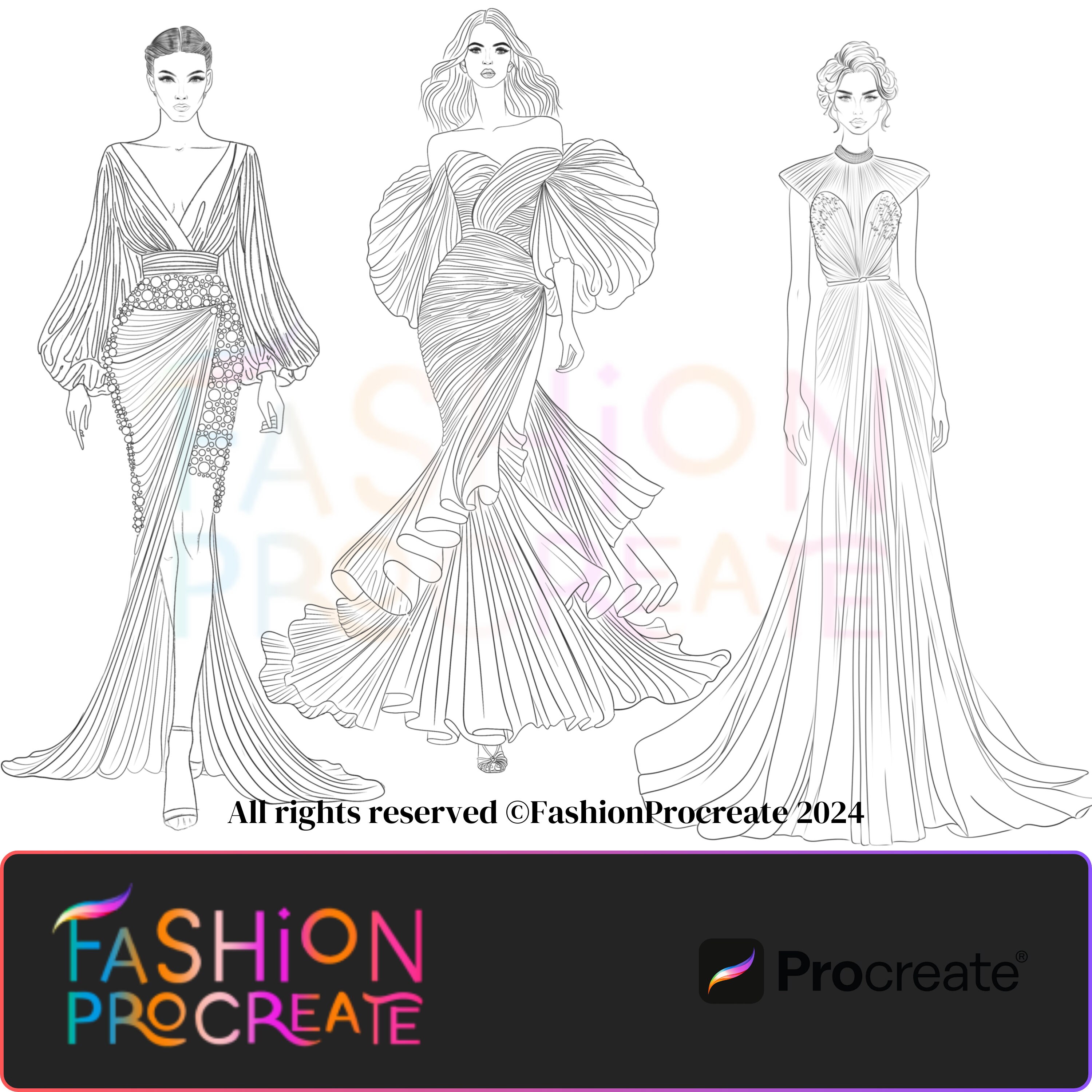 20 Dress Stamps for Procreate | Procreate Fashion Dresses | Procreate ...
