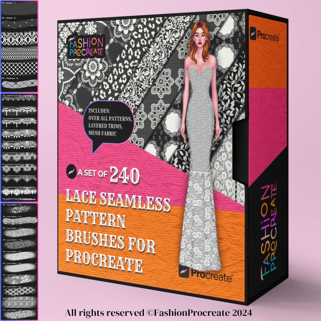 240 Procreate Lace Brushes, Lace Texture Brushes & Seamless Lace ...