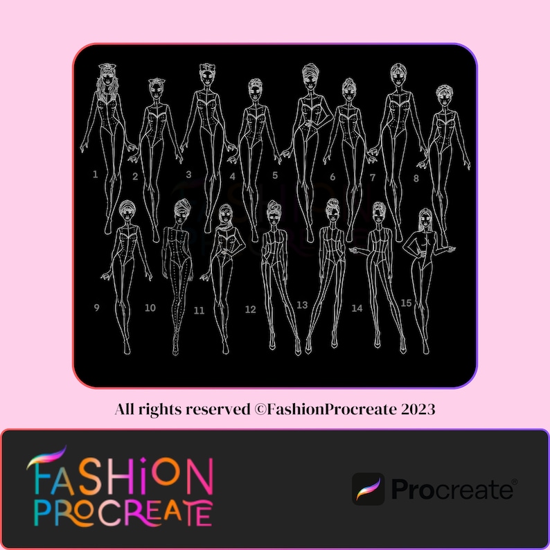 15 Procreate Fashion Figure Template Stamps With Stylish Head Wraps | Procreate Fashion Croquis ...
