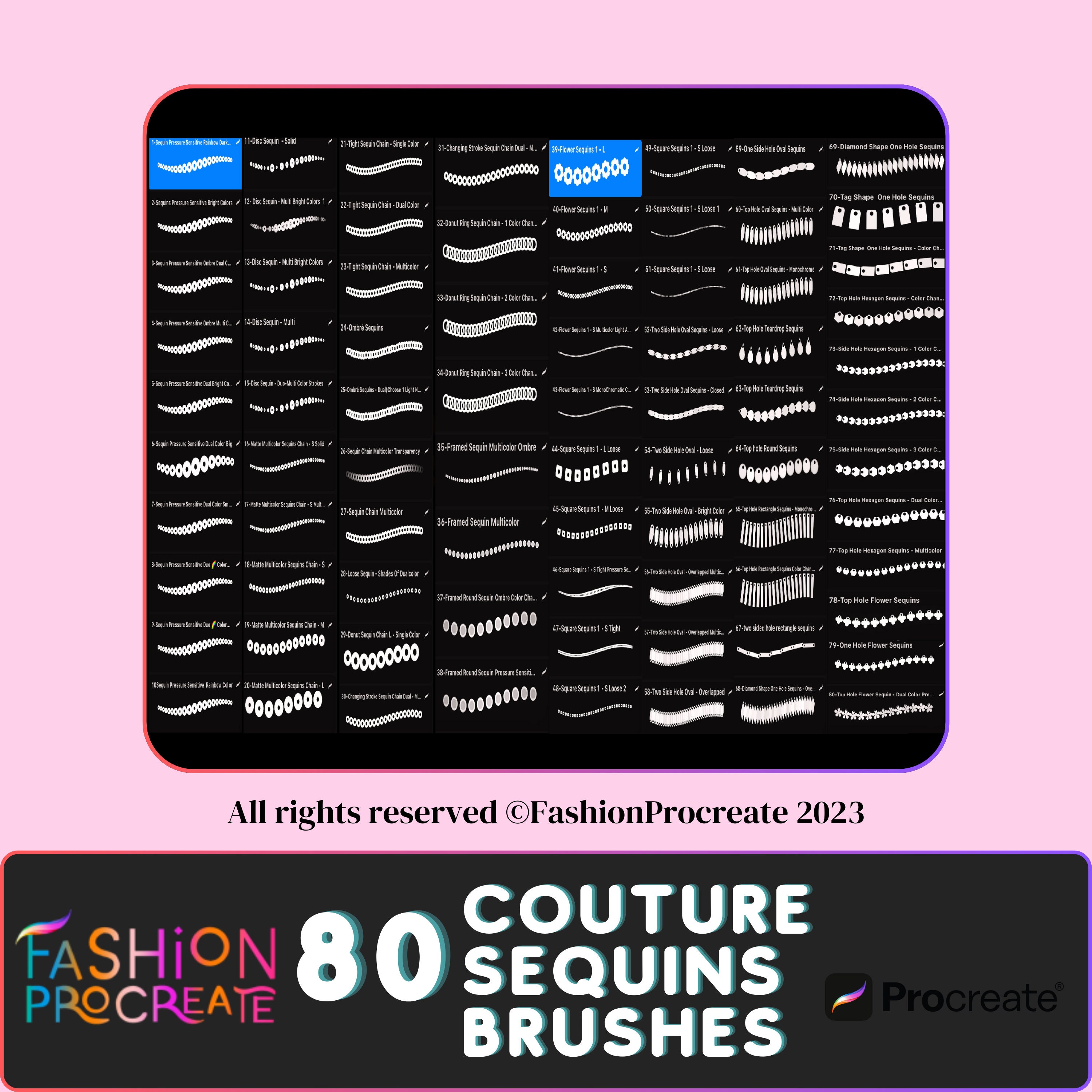 135 Couture Sequin Procreate Brush Set | Procreate Brush Set - 80 Couture Sequins Brushes + 9 ...
