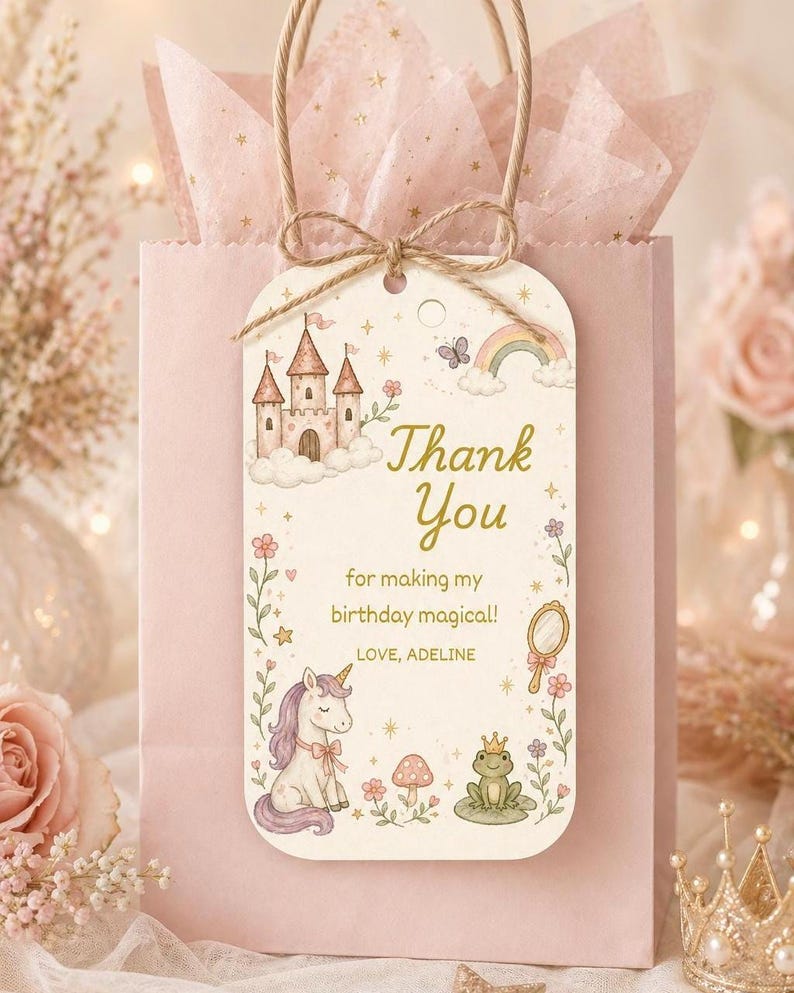 Princess Party Favor Tag, Editable Canva Thank You Tag, Fairytale ...