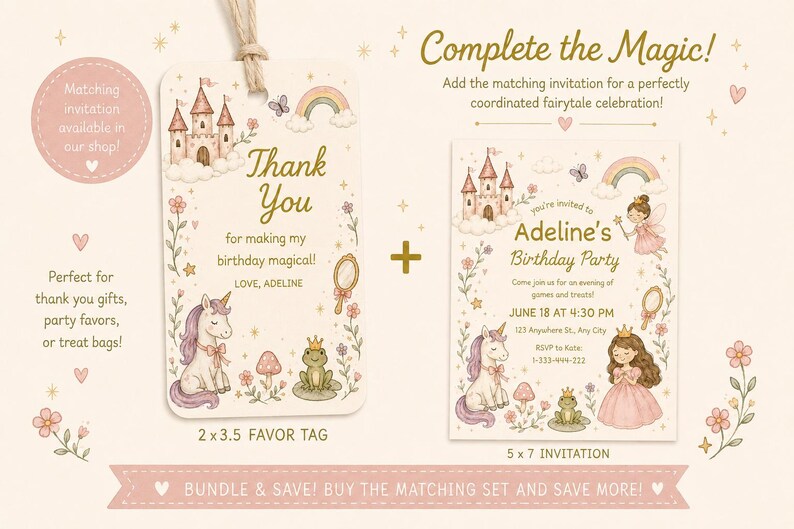 Princess Party Favor Tag, Editable Canva Thank You Tag, Fairytale ...