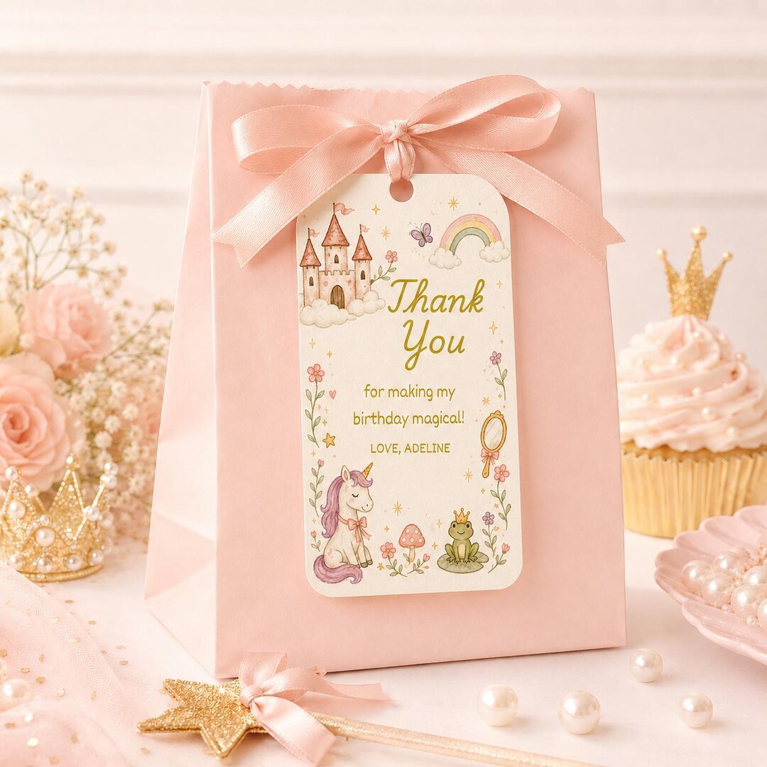 Princess Party Favor Tag, Editable Canva Thank You Tag, Fairytale ...