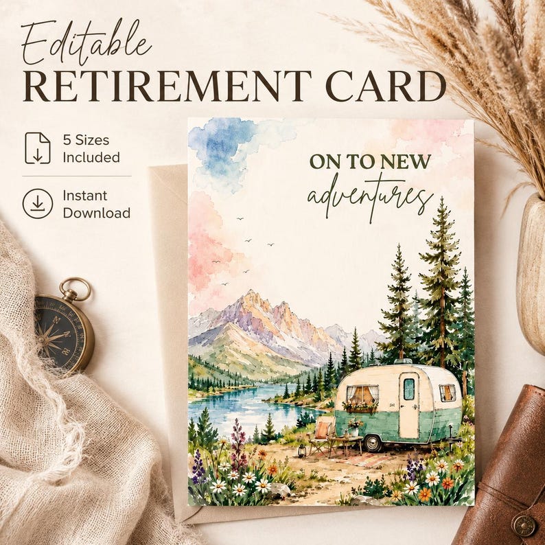 Editable Retirement Card Template, Printable Camper Card, New ...
