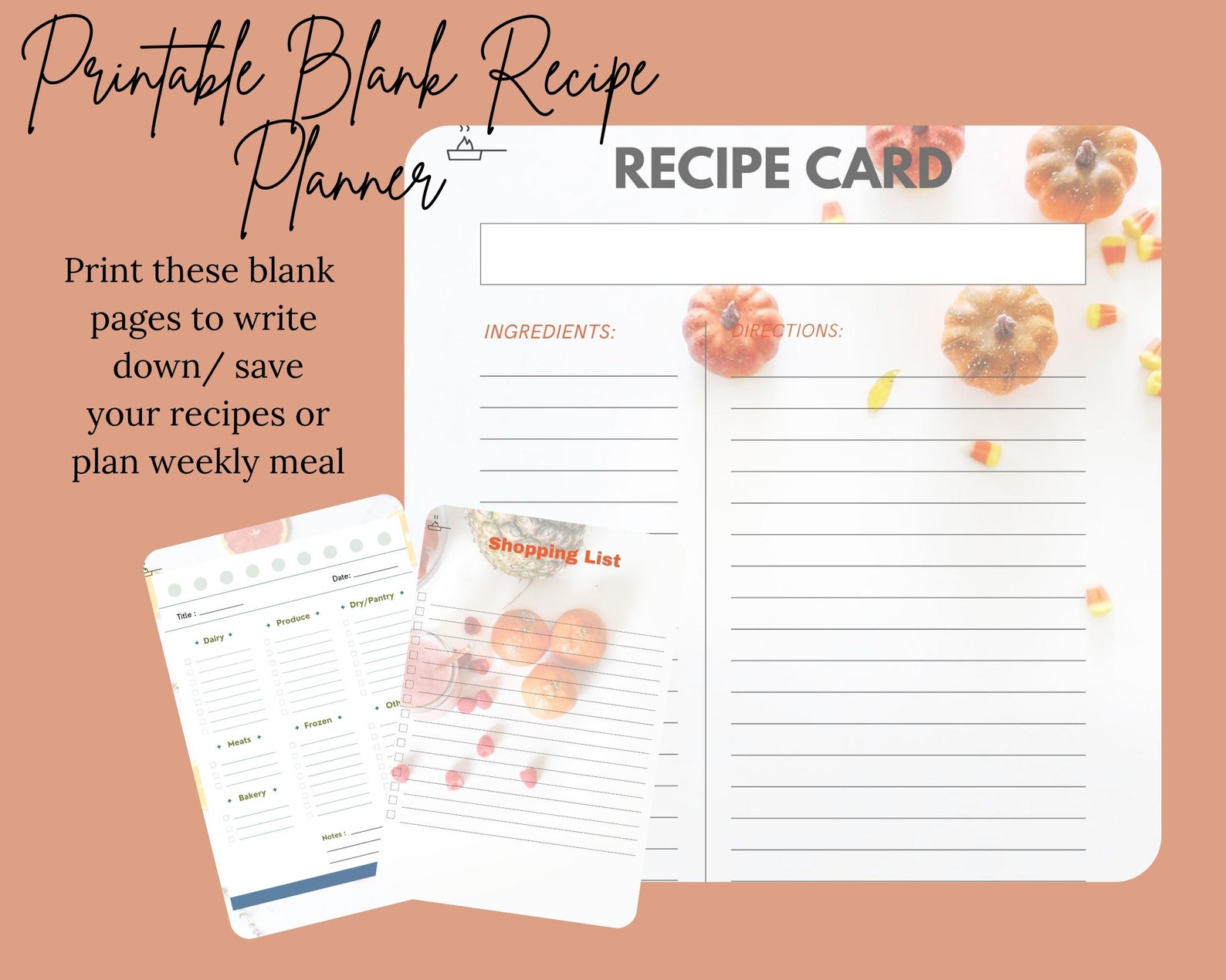 Printable Blank Recipe Planner Weekly Meal Planner Recipe - Etsy