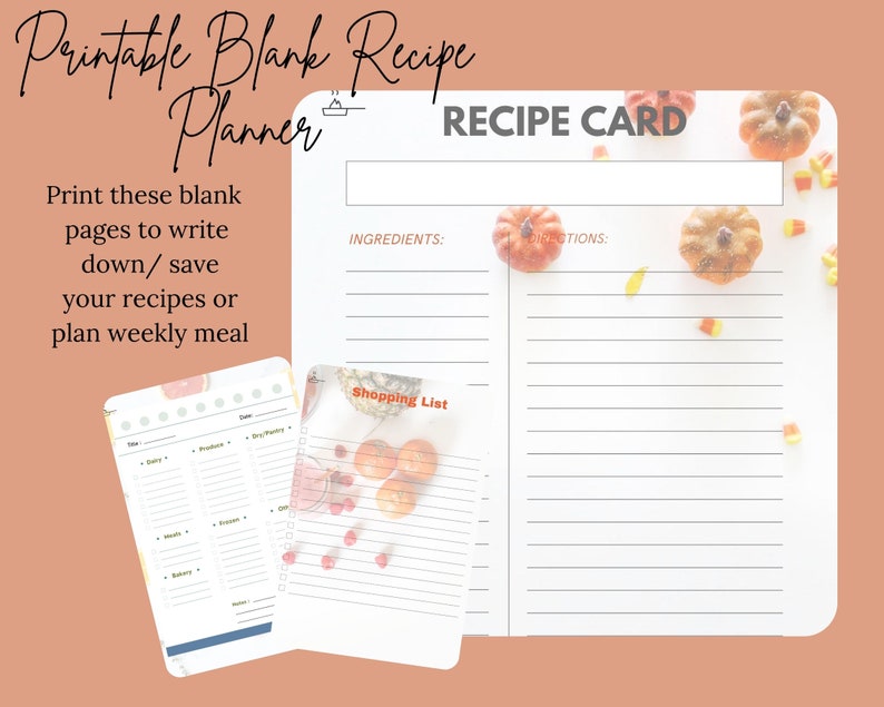 Printable Blank Recipe Planner, Weekly Meal Planner, Recipe Sheet for ...