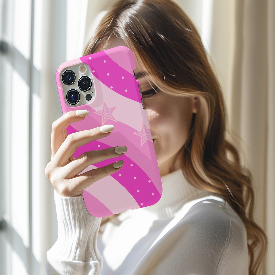 Retro Groovy Vibes Only - Pink Aesthetic Phone Case With Stars ...
