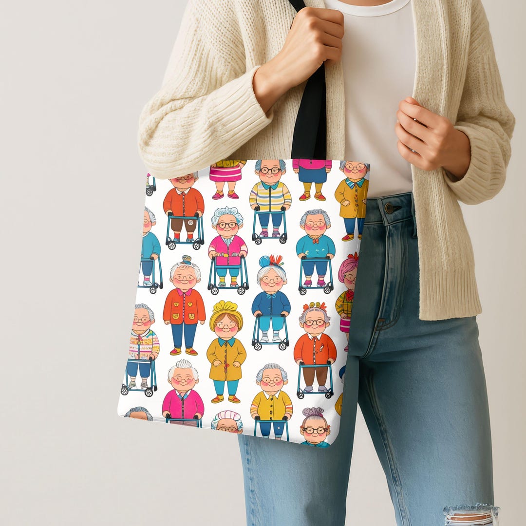 Funny Seniors With Walker Tote Bag - Gag Gift for Grandparents, Grandma ...
