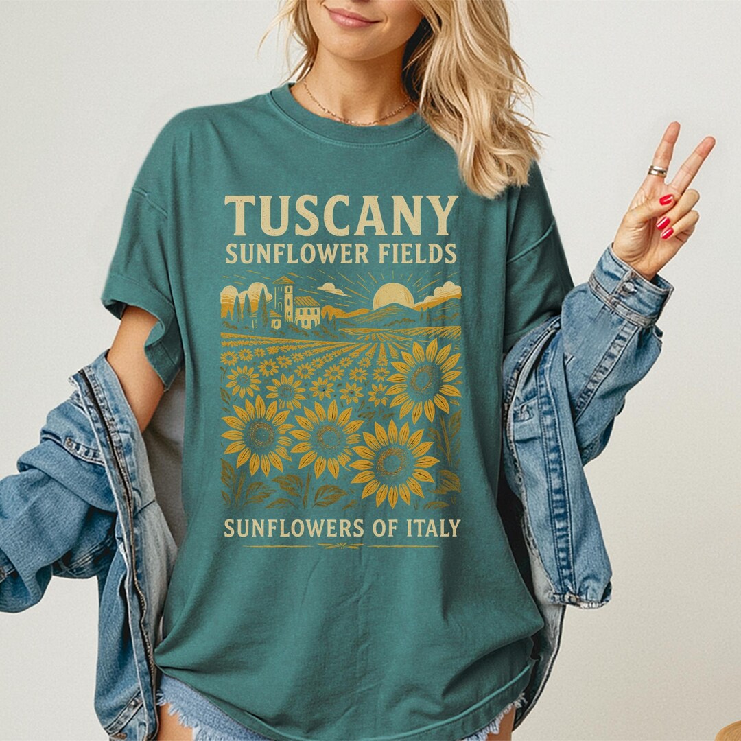 Vintage Tuscany Sunflower Fields T-shirt, Italy Graphic Tee, Floral ...