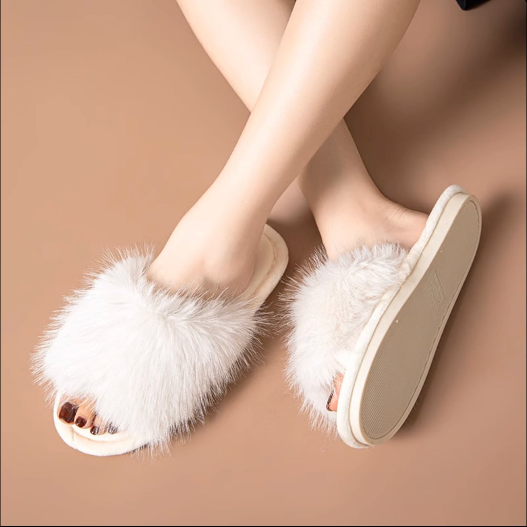 Fairy-tale Fluffy Slippers Women Open-toe Fuzzy Slippers Lady House ...