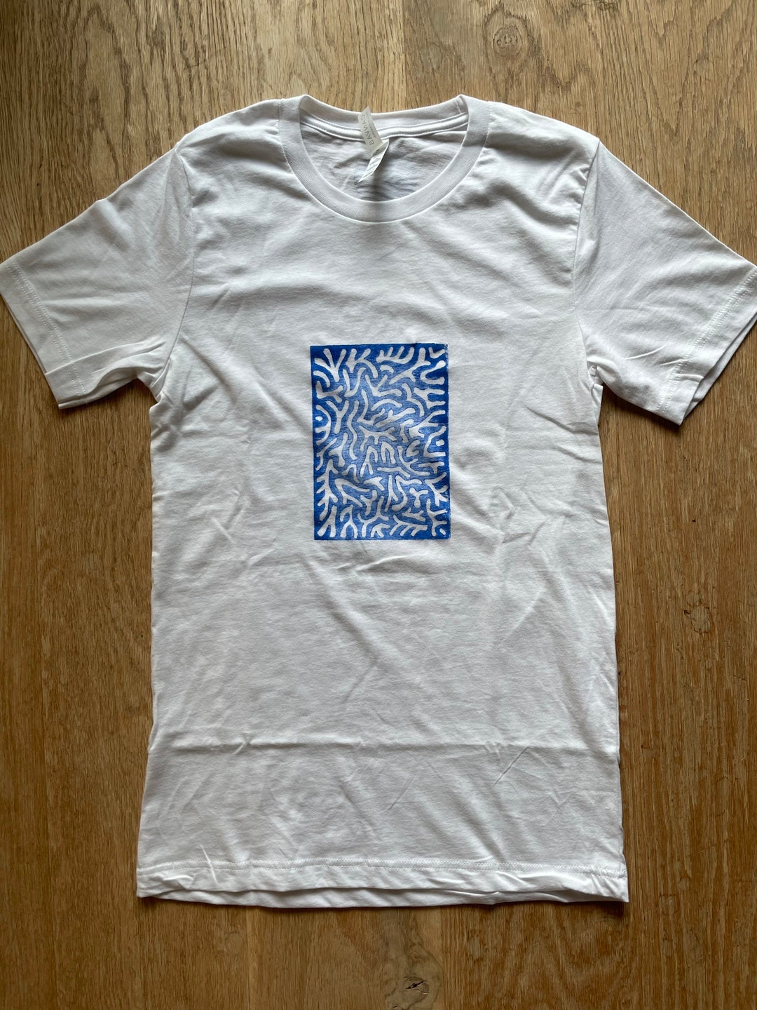 Coral - Block Print Shirt, Blue and White, Unisex - Etsy