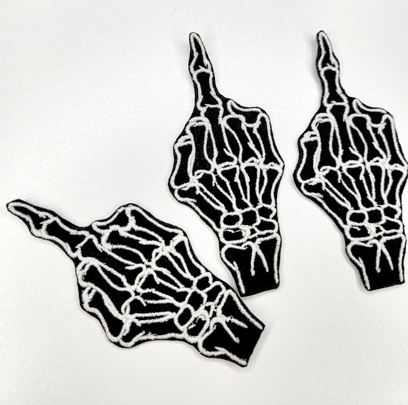 Skeleton Middle Finger Patch Halloween Patch Skeleton Hand Iron on Patch Middle Finger - Etsy