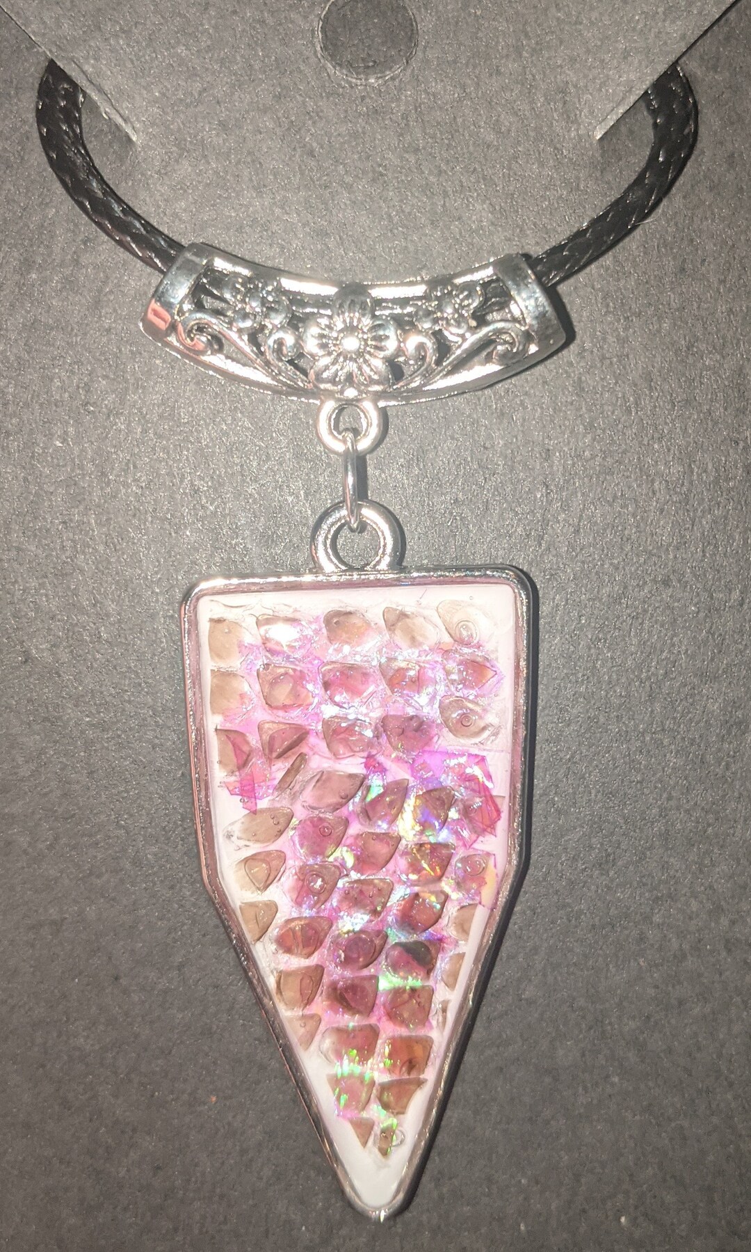 Ball Python Shed Resin Necklace With White Background and Light Purple ...