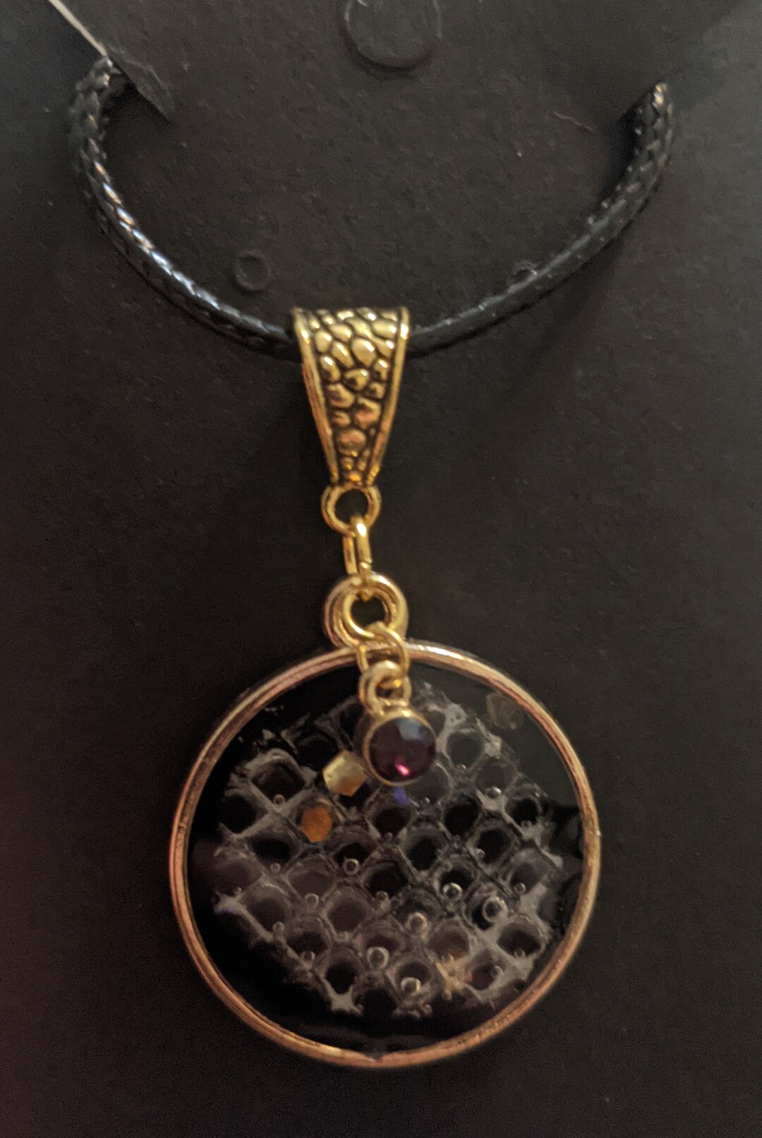 Ball Python Shed Resin Necklace With Black Background, Purple/gold ...