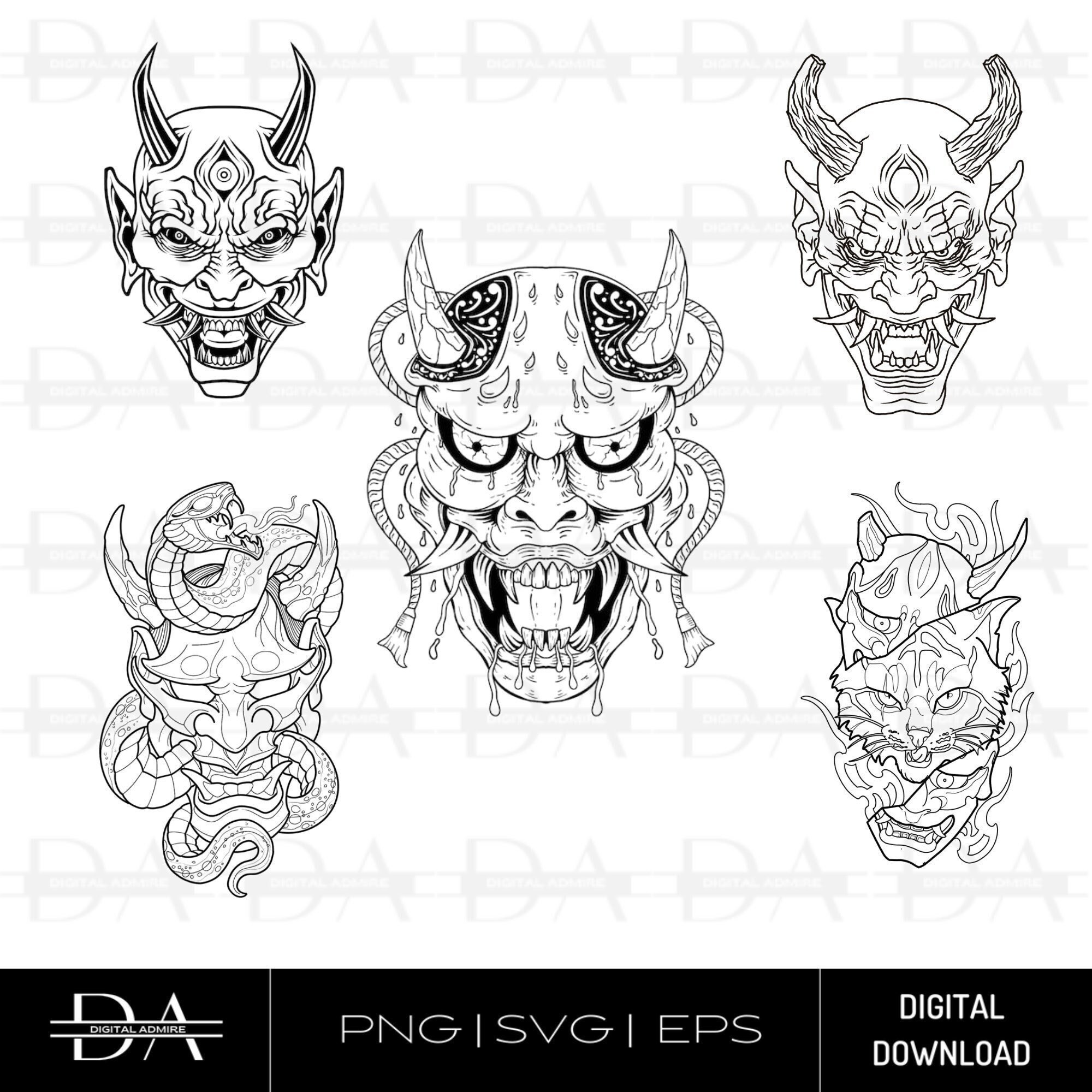 Oni Mask Tattoo Design Bundle Pack PNG SVG EPS Digital Precut Files ...