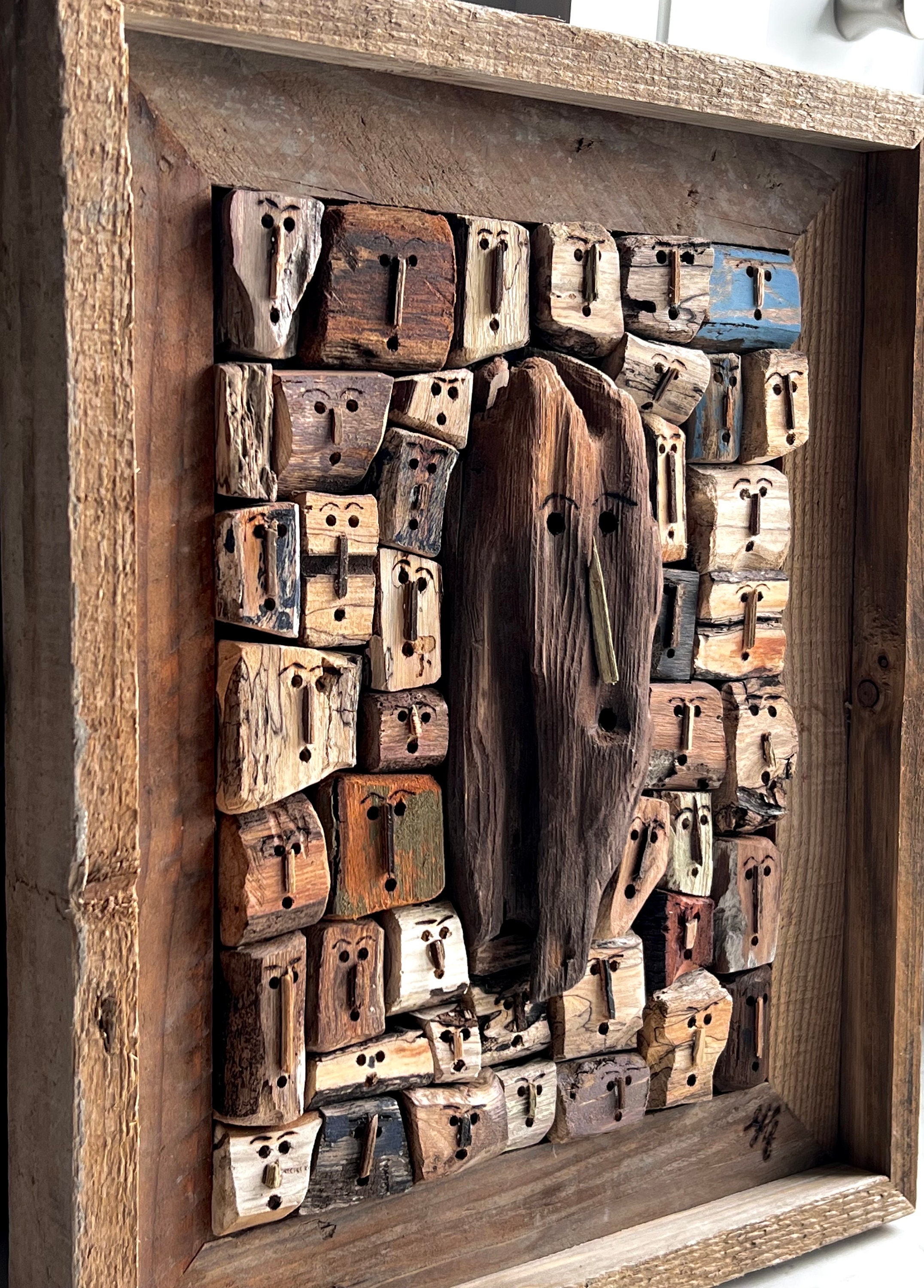 Handcrafted Unique Driftwood Wall Hanging 11x13inch Faces Line leader ...