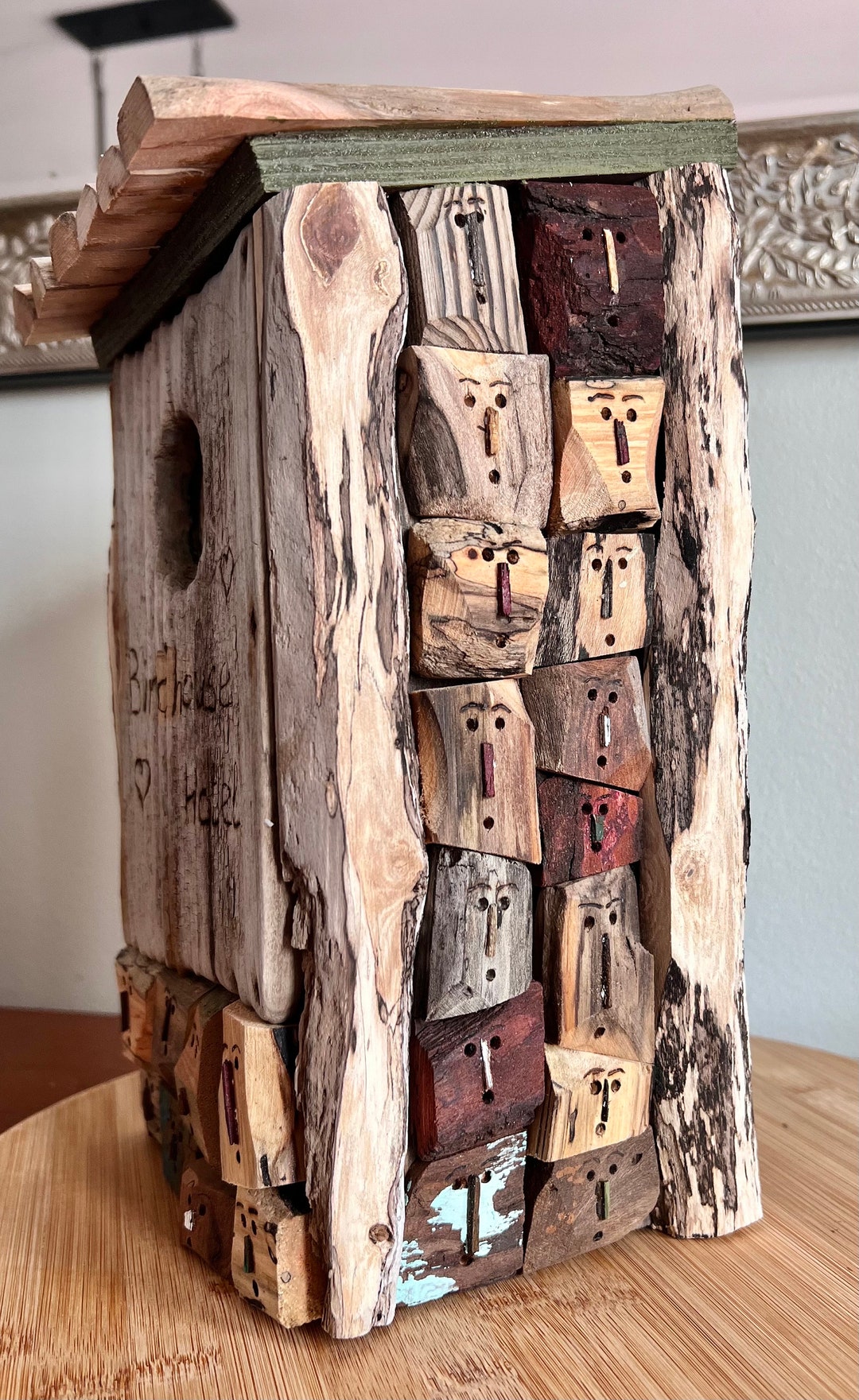 Handcrafted Driftwood Birdhouse Hotel Sculpture With Faces - Etsy