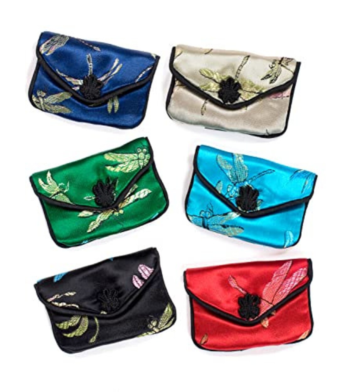 Value Arts 6 Piece Set Multi Color Silk Dragonfly Snap Closure Pouch - Etsy