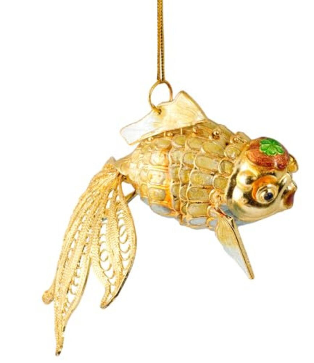 Value Arts Handmade Cloisonne Gold Color Filigree Tail Articulated Fish ...