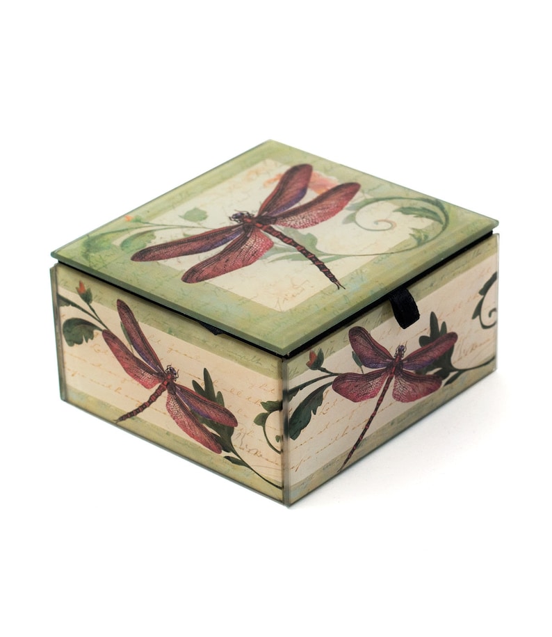 Value Arts Glass Dragonfly Square Keepsake Box - Etsy