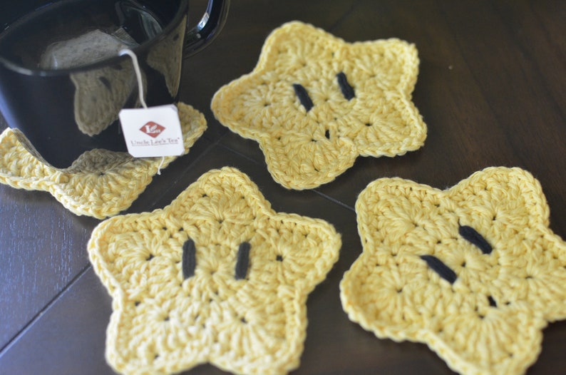 Handmade Super Mario Super Star Cotton Crochet Coasters - Etsy