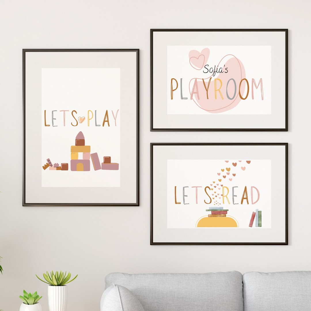 Playroom Kids Wall Art Lets Read Lets Play Personalized With Childs ...