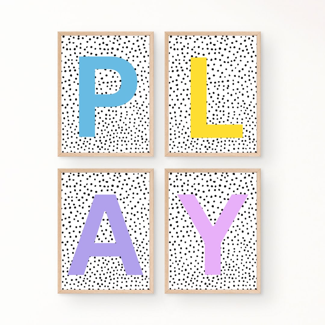 Bright PLAY Letters Wall Art Colorful Set of Four Digital Download for ...