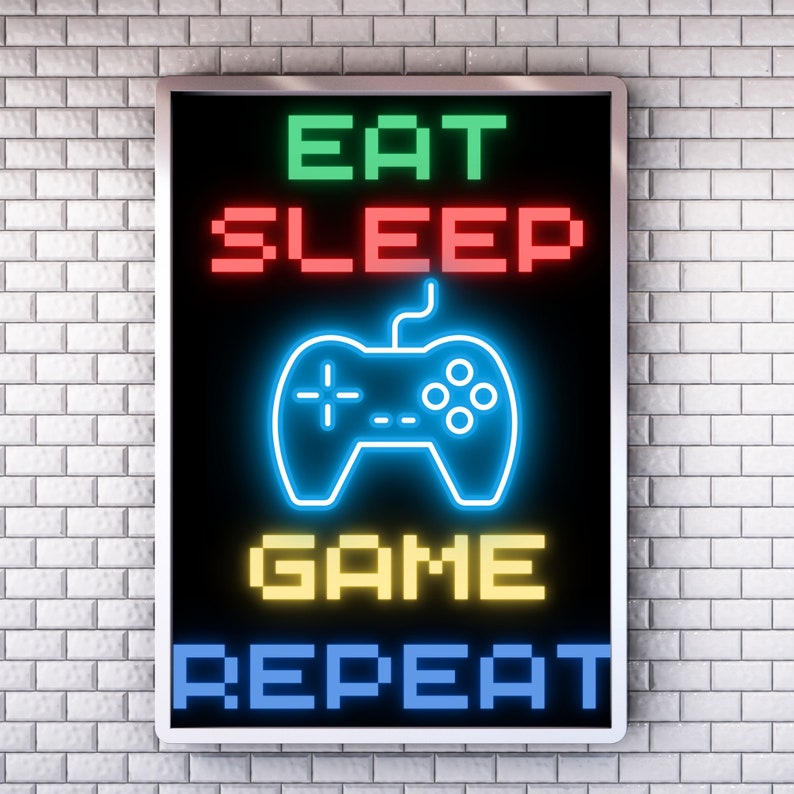 Neon Personalized Gamer Wall Art With Motivating Words Digital Download ...