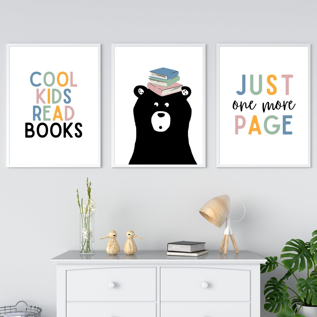 Kids Black Bear Reading Wall Art Playroom, Classroom, Bedroom, Cool ...