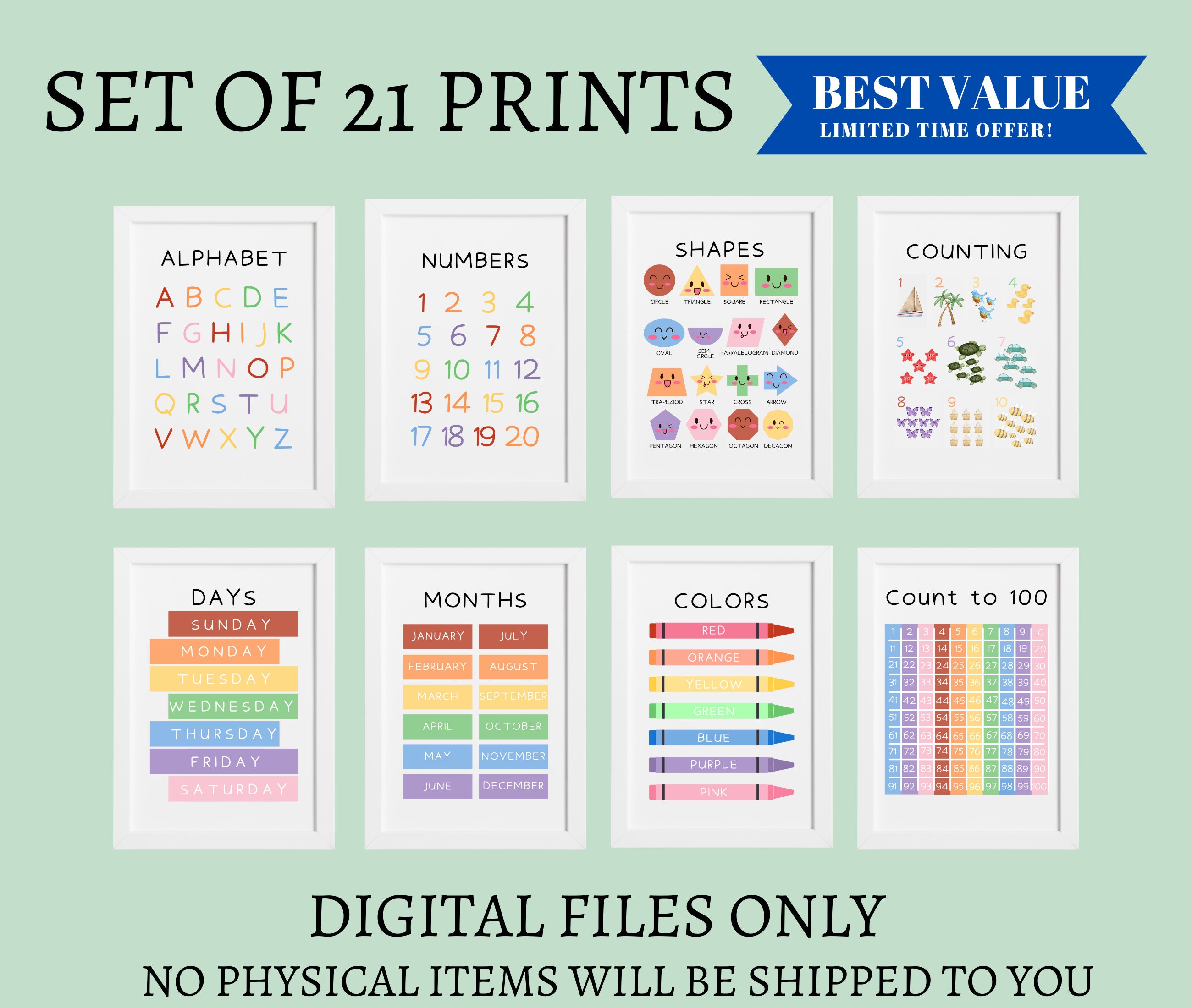 Set of 21 Kids Educational Posters Learning and Decor Digital Download ...